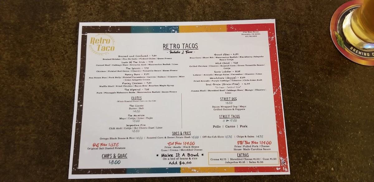 Menu at Retro Taco pub & bar, Riverside