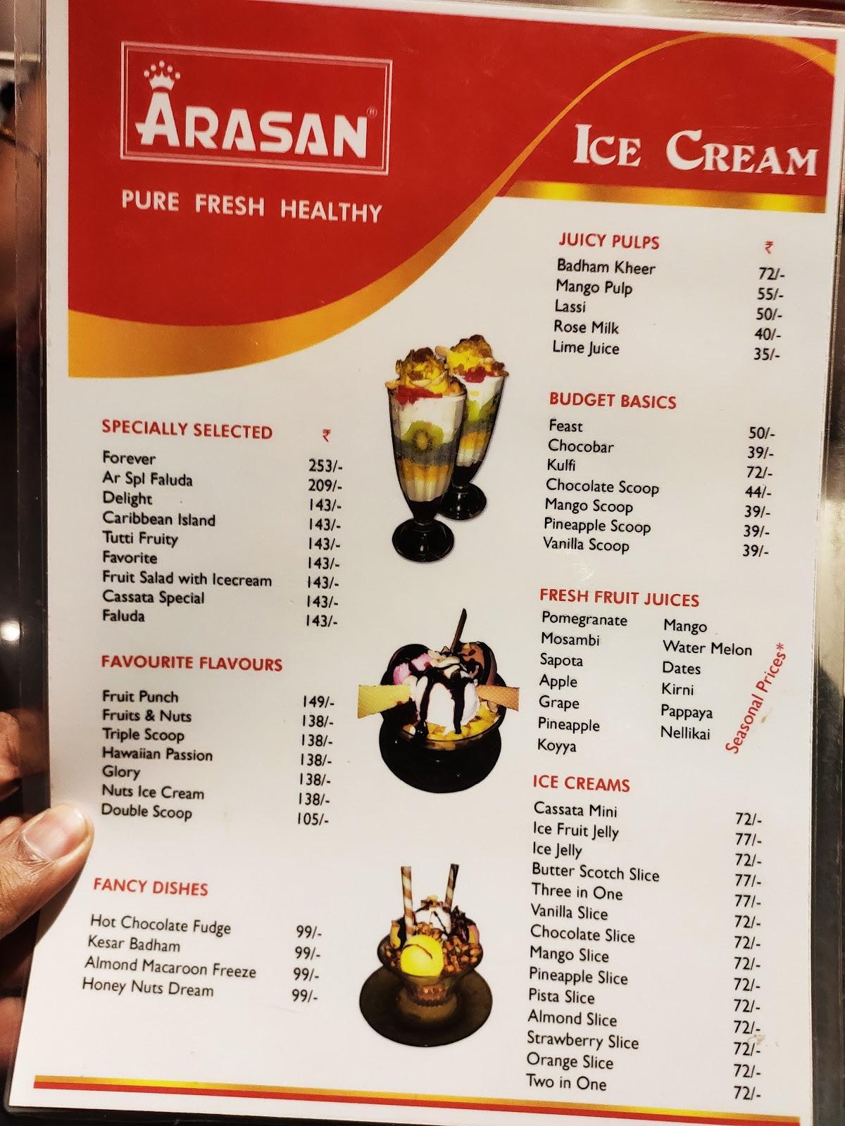 Menu at Arasan Bakery, Tirunelveli, 2F