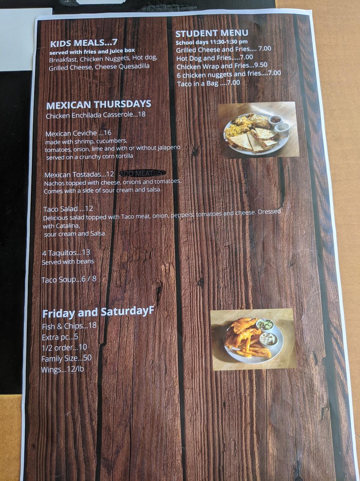 Menu at Arcadia Cafe, Beiseker