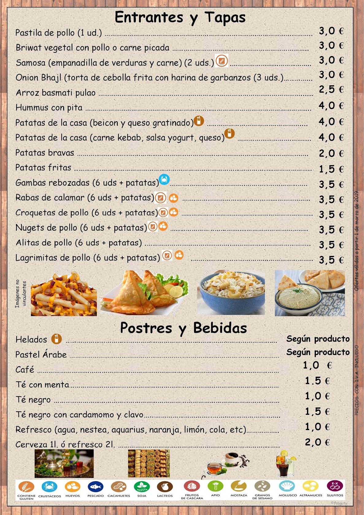 Menu at Baba Sultan Kebab restaurant, Ronda, C. Madereros