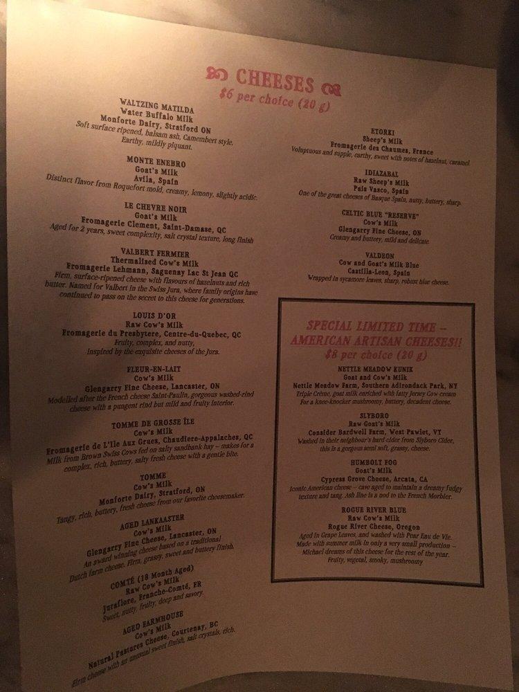Menu at Edulis Restaurant, Toronto, 169 Niagara St