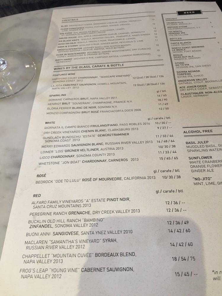 Menu at El Dorado Kitchen restaurant, Sonoma