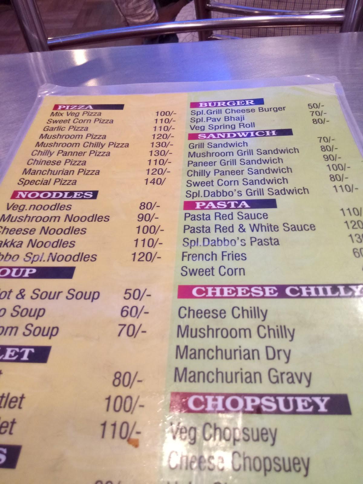 Menu at Dabbo's Pizza Moga, Moga