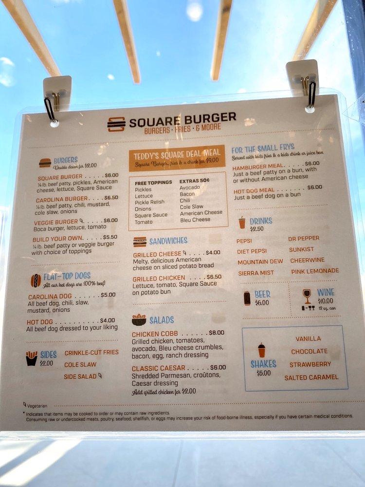 Menu at Square Burger restaurant, Raleigh