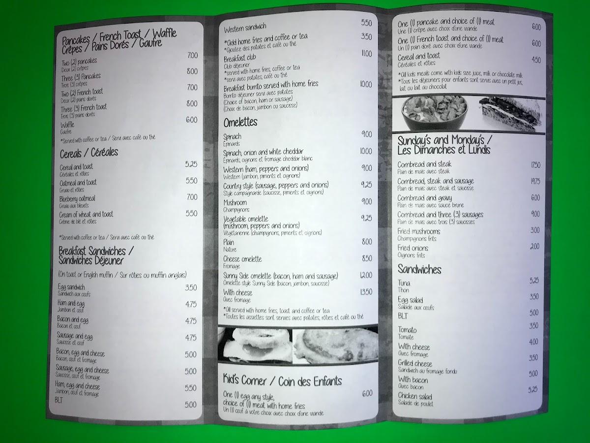 Menu at SunnySide Diner restaurant, Kahnawake