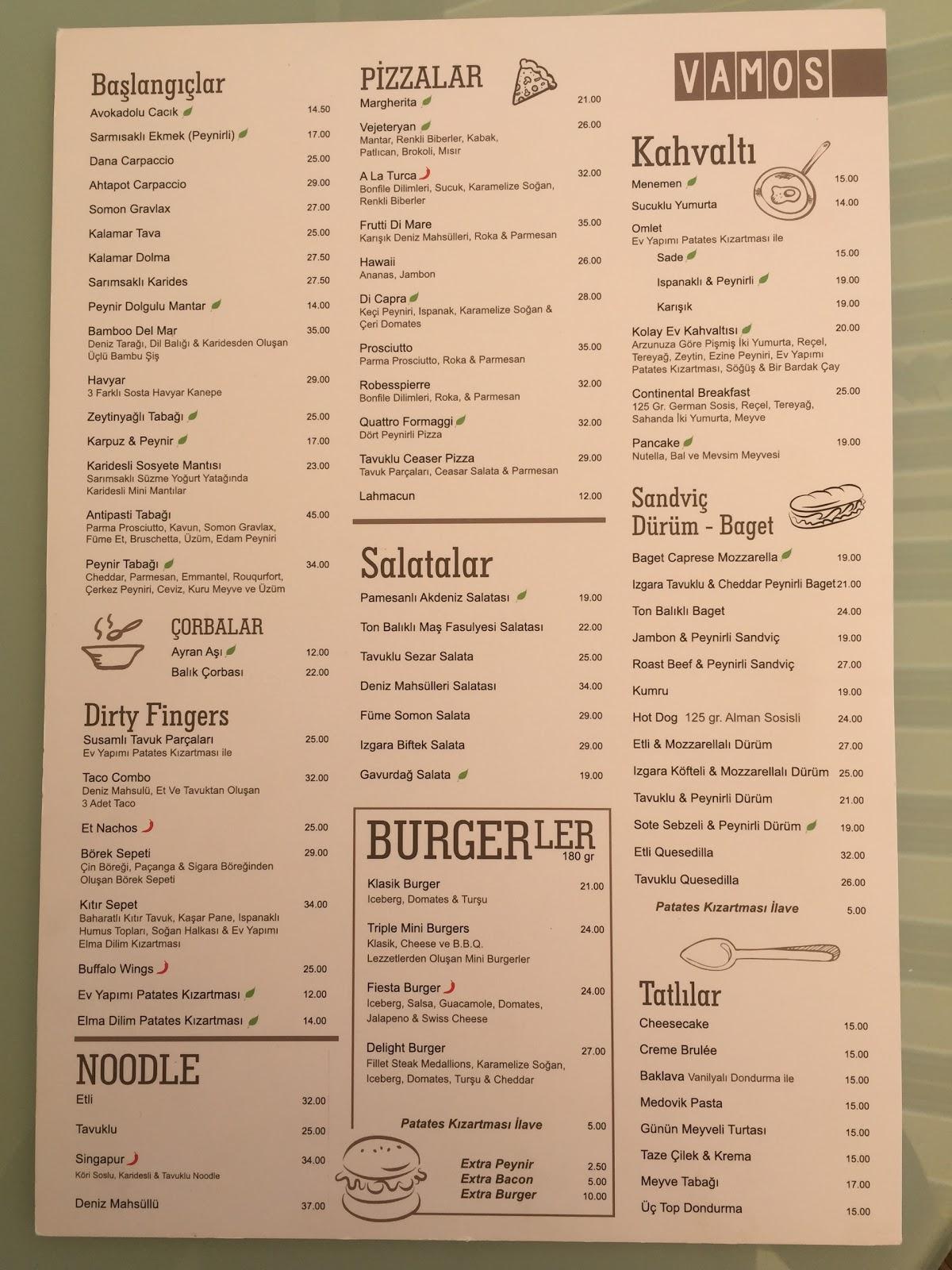 Menu at Vamos Beach, Marmaris, Siteler Mahallesi Uzunyalı Caddesi 207. Sokak No:96