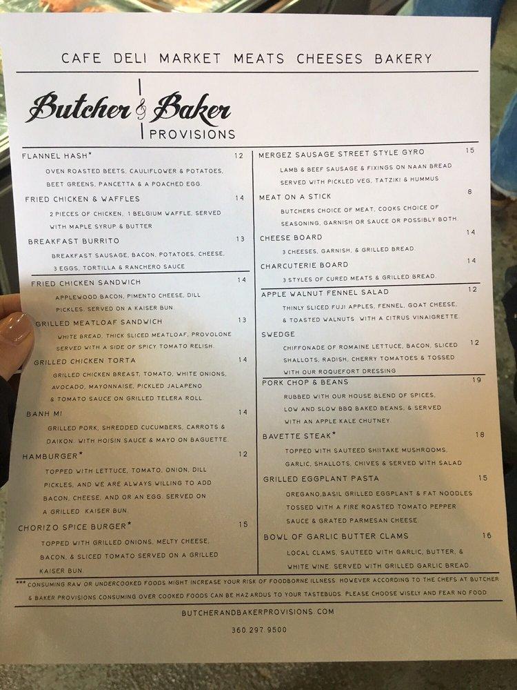 Menu at Butcher & Baker Provisions restaurant, Port Gamble