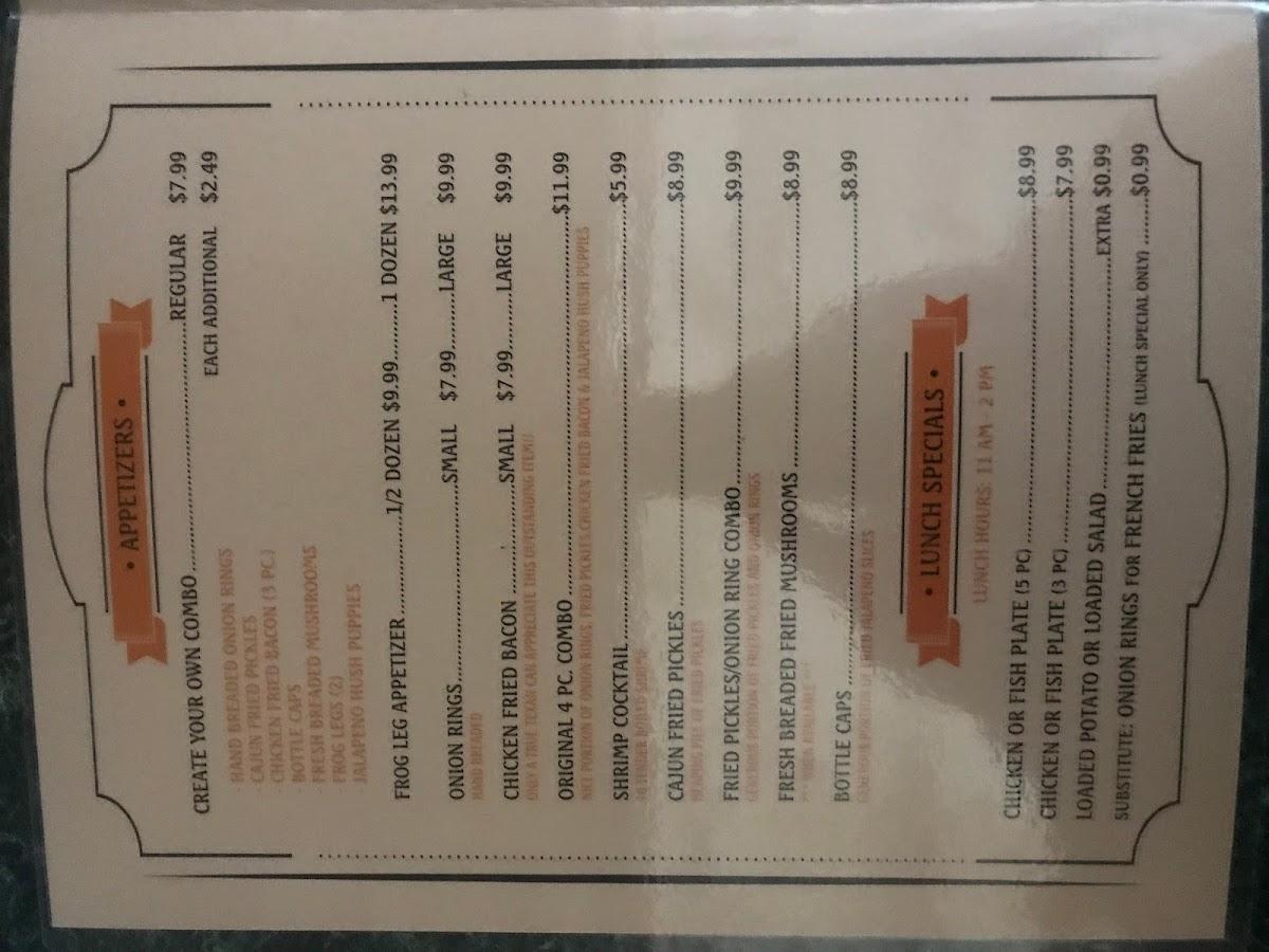 Menu at Catfish Corner restaurant, Abilene