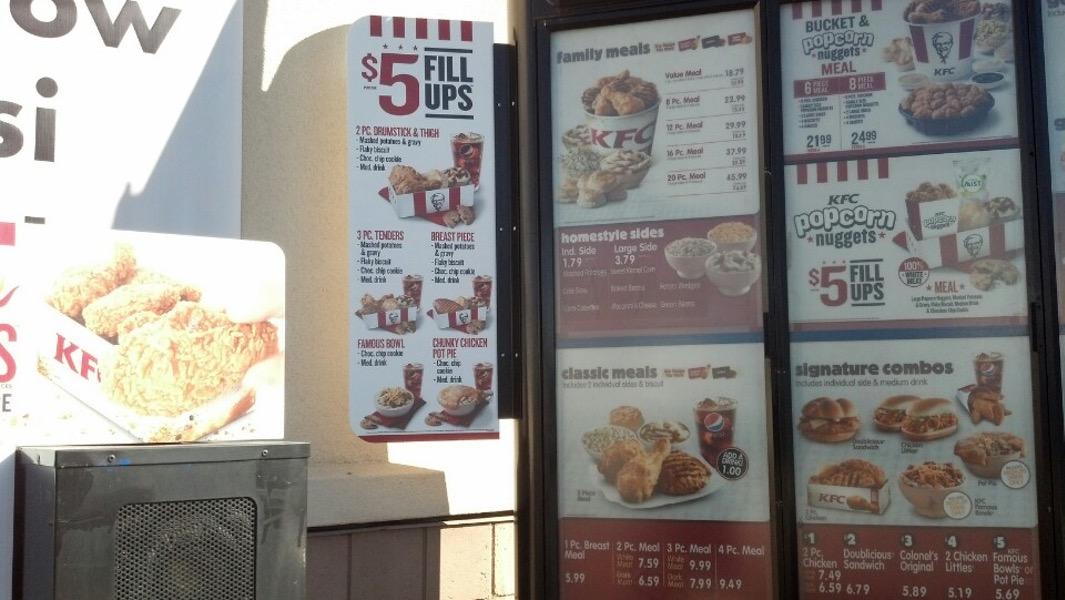Menu at KFC fast food, Chico, E 20th St