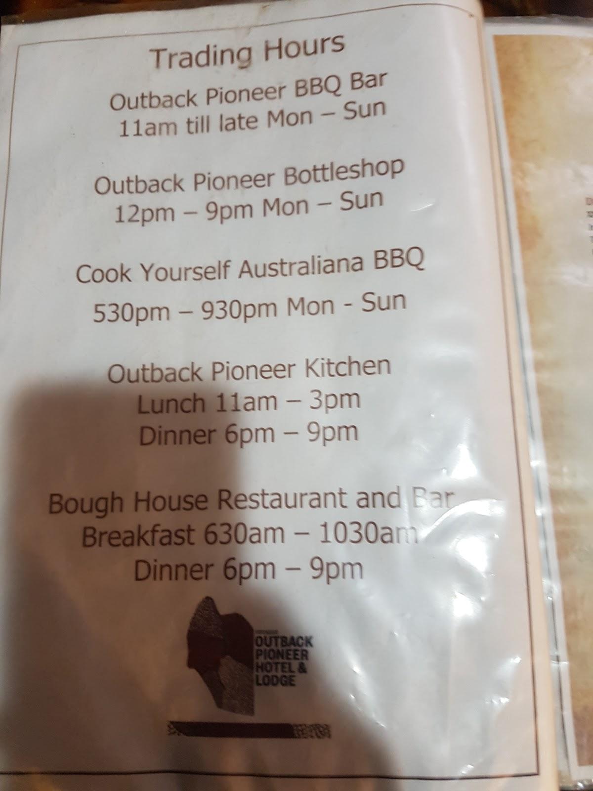 Menu at Outback Kiosk steakhouse, Yulara