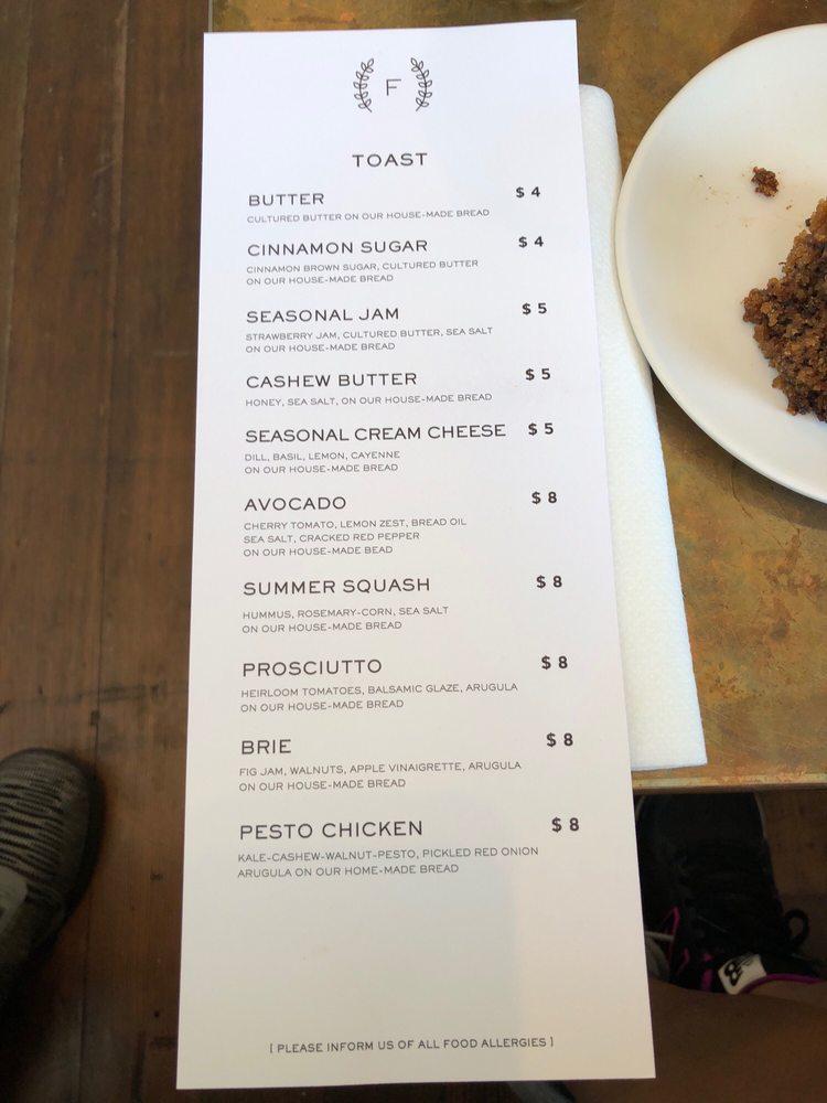 Menu at FARM & FLOUR cafe, Benicia