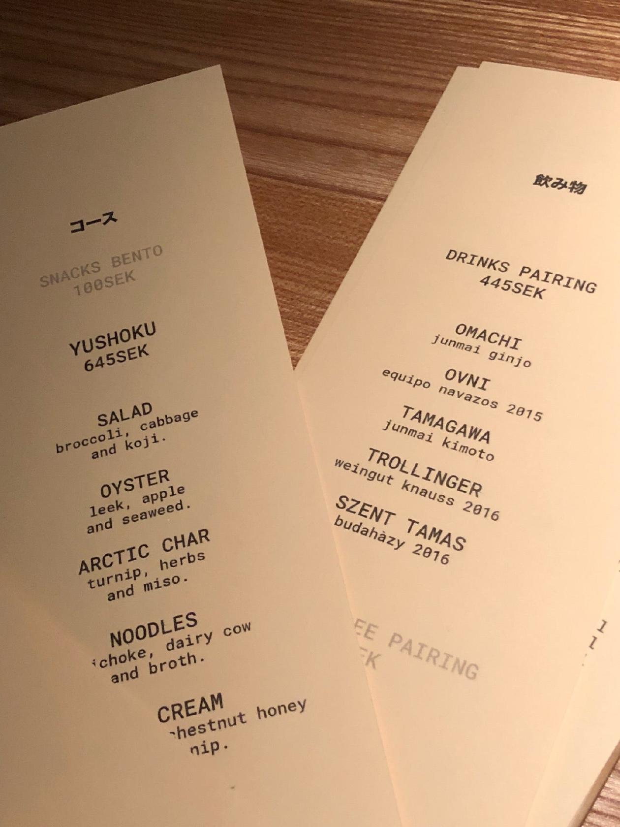 Menu at ICHI pub & bar, Stockholm