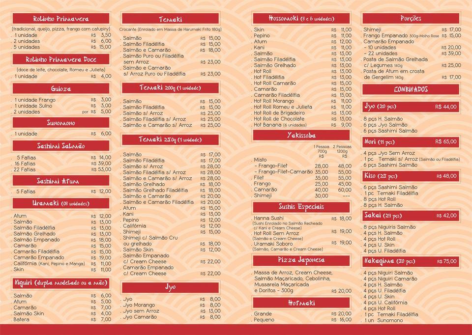 Menu em Kanji Emmel restaurante, Itajubá