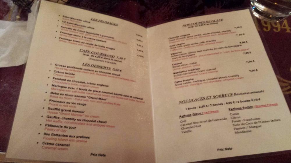 Menu au Le Bouchon des Carnivores restaurant, Lyon