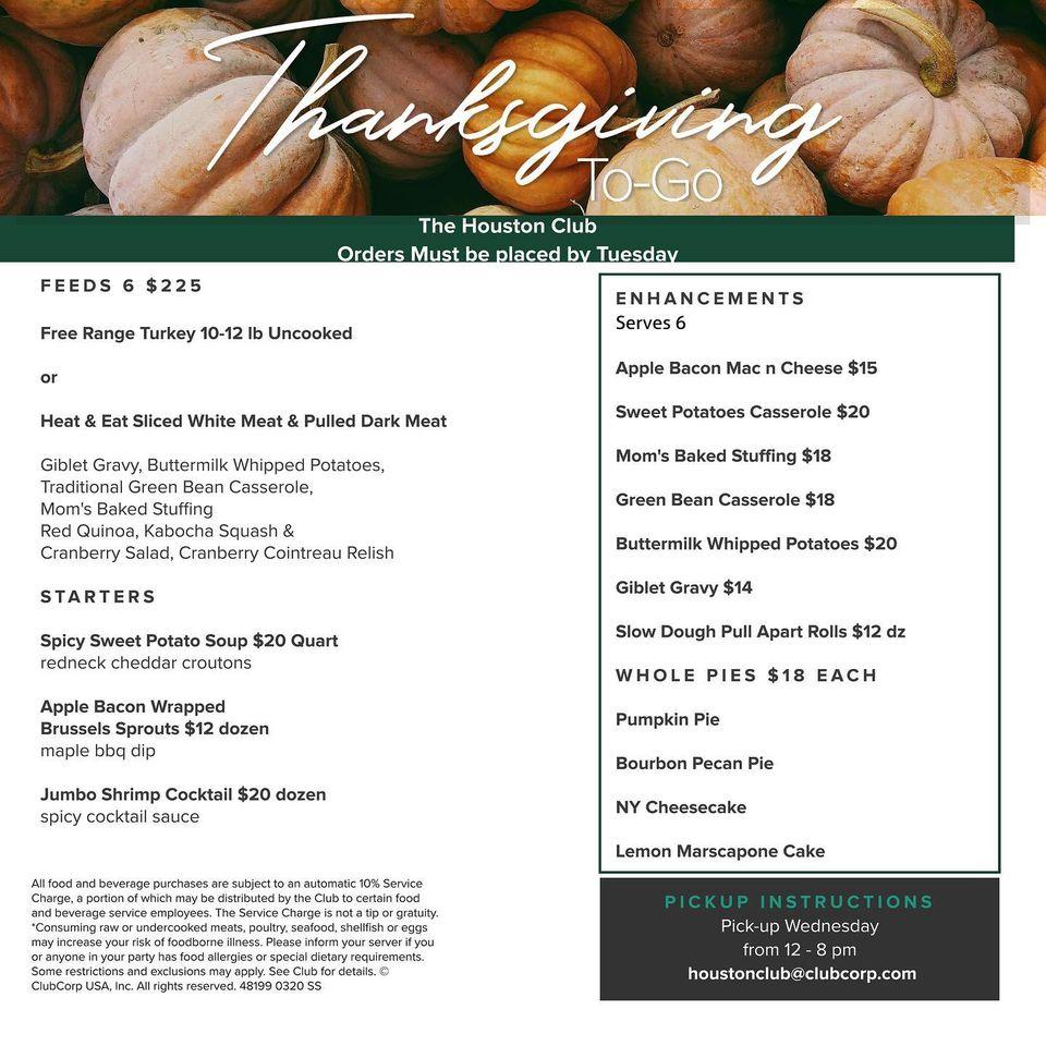 Menu at The Houston Club, Houston
