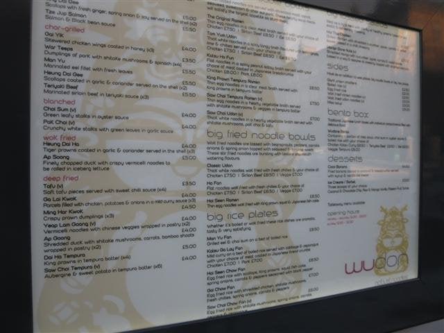 Menu at Wudon restaurant, Glasgow