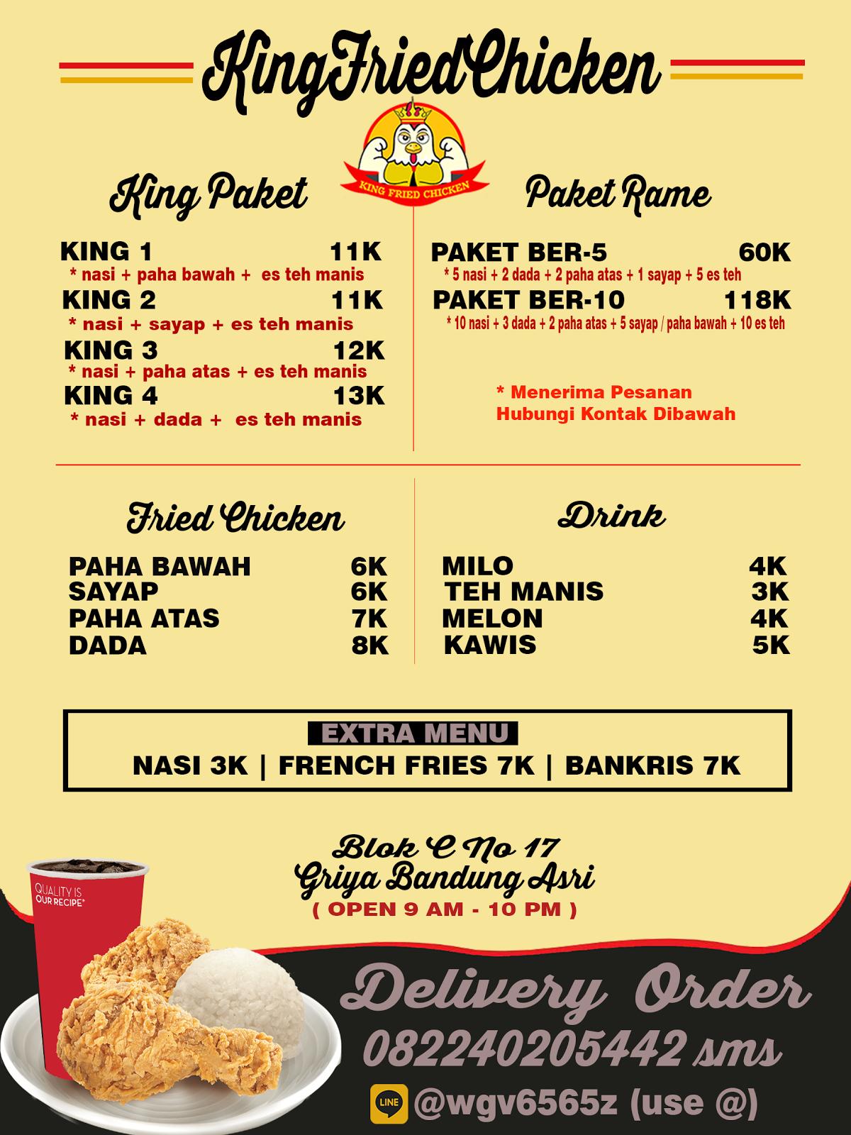 Menu at King Fried Chicken cafe, Bandung, 2J7P+8C3