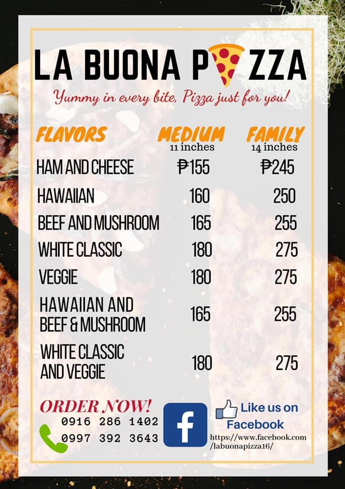 Menu at La Buona Pizza pizzeria, Philippines