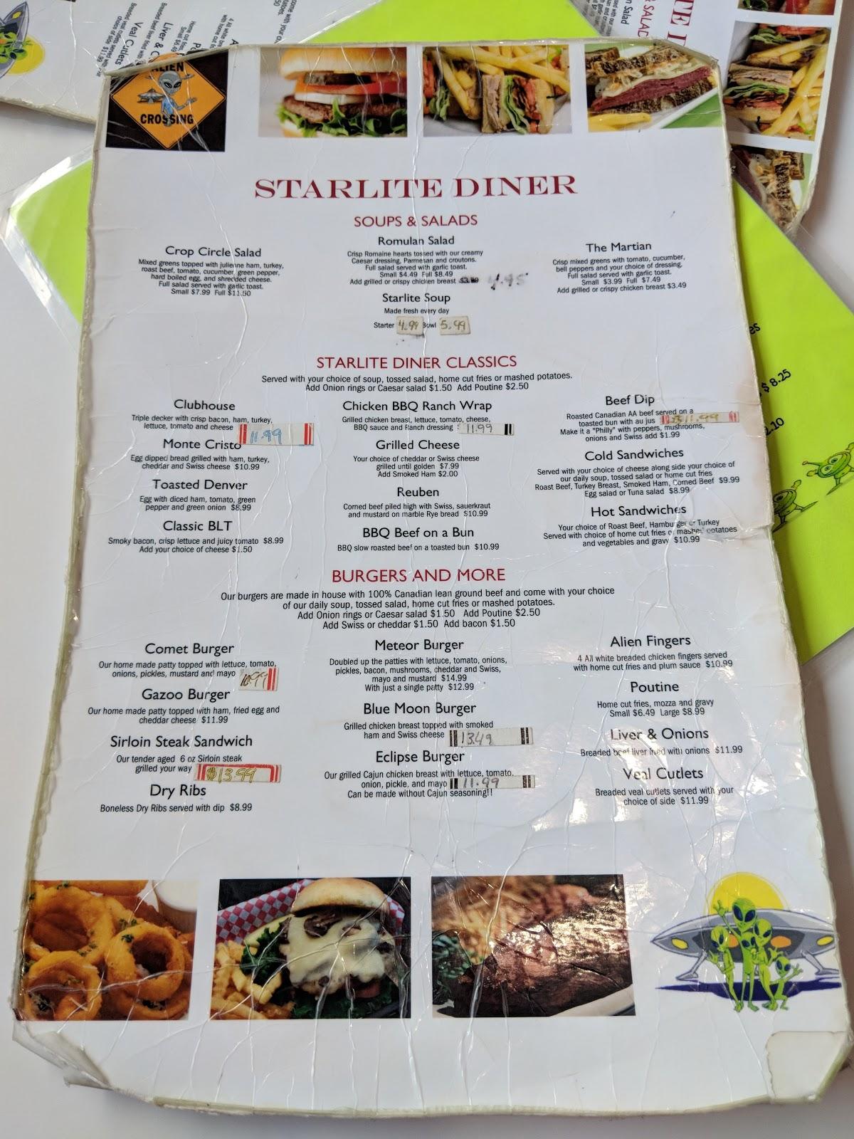 Menu at Starlite Diner Car restaurant, Bowden