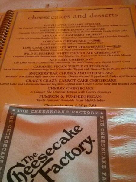 Menu at The Cheesecake Factory desserts, Buford, 3333 Buford Dr
