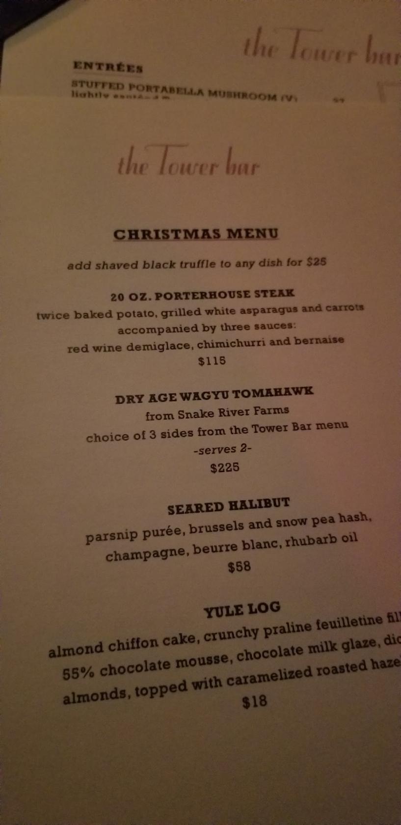 Menu at The Tower Bar, West Hollywood