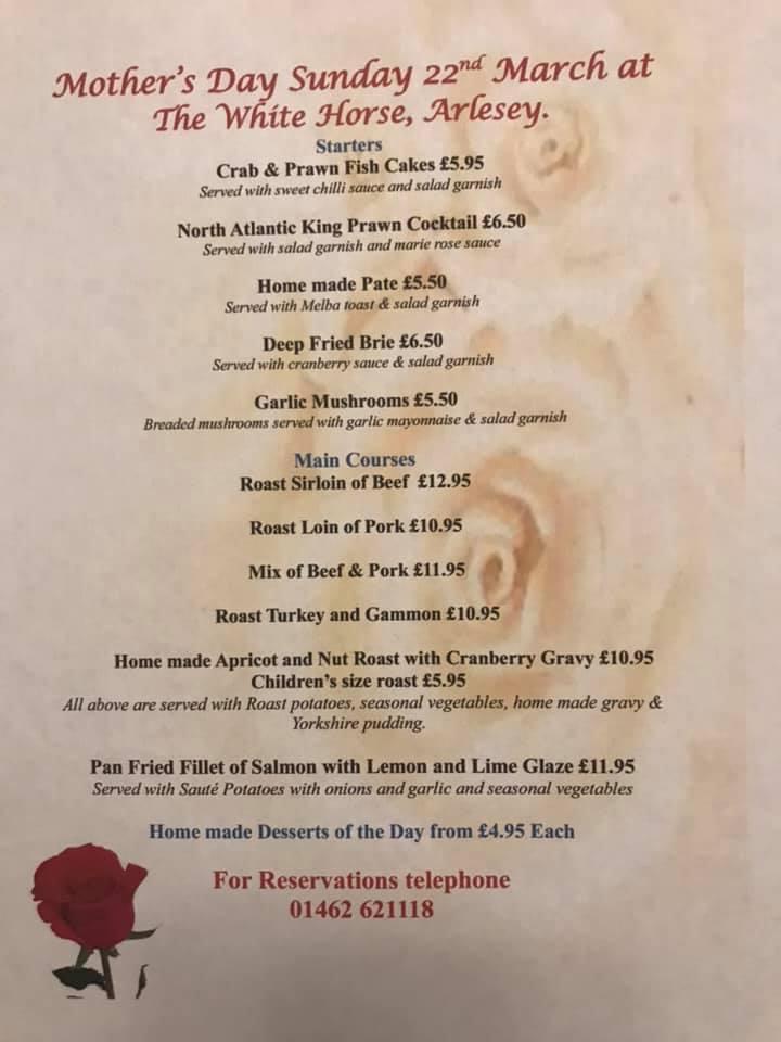 Menu at The White Horse pub & bar, Arlesey