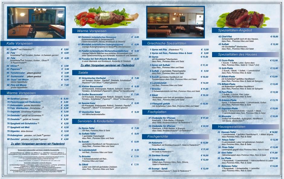 Speisekarte von Zeus restaurant, Braunschweig