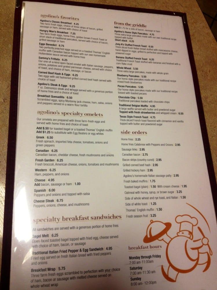 Menu at Agolinos restaurant, Exeter