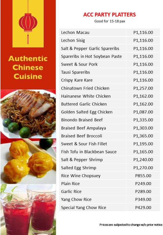 Menu at Authentic Chinese Cuisine restaurant, Biñan