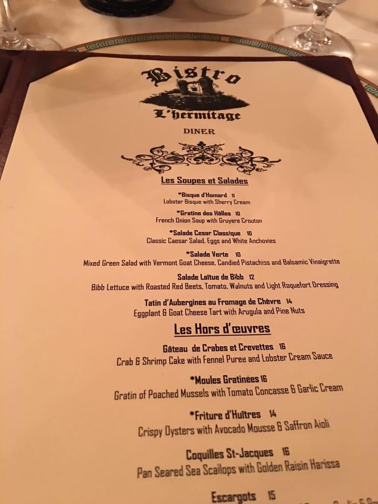 Menu at Bistro L'Hermitage restaurant, Woodbridge