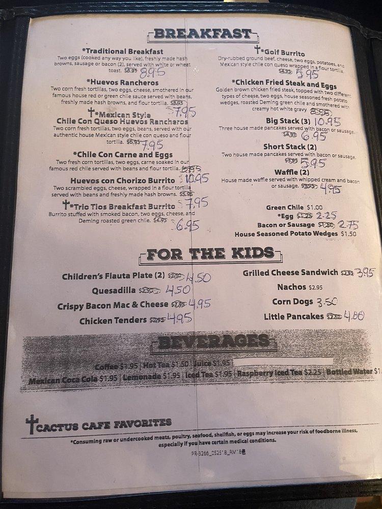 Menu at Cactus Cafe, Deming