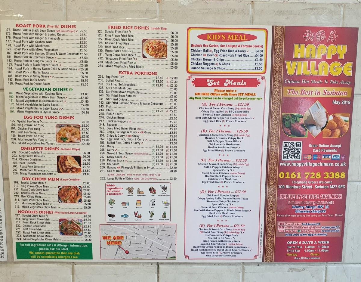 Carta de comida rápida Happy Village, Manchester