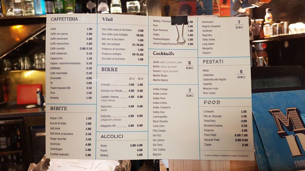 Menu at La Cité pub & bar, Florence
