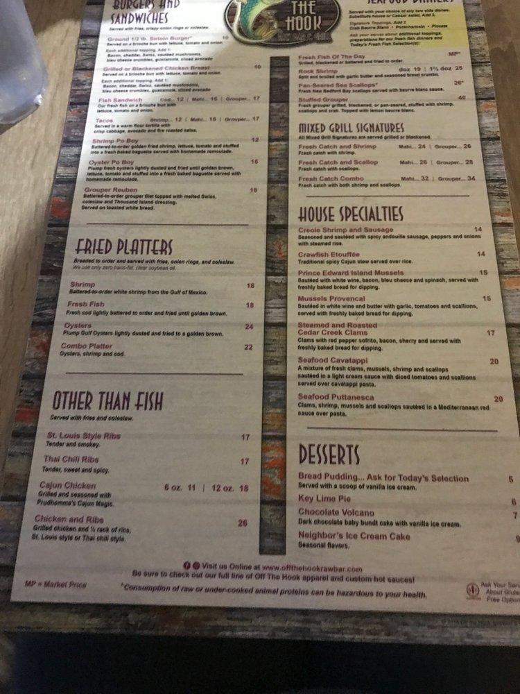 Menu at Off The Hook at Inlet Harbor pub & bar, Ponce Inlet