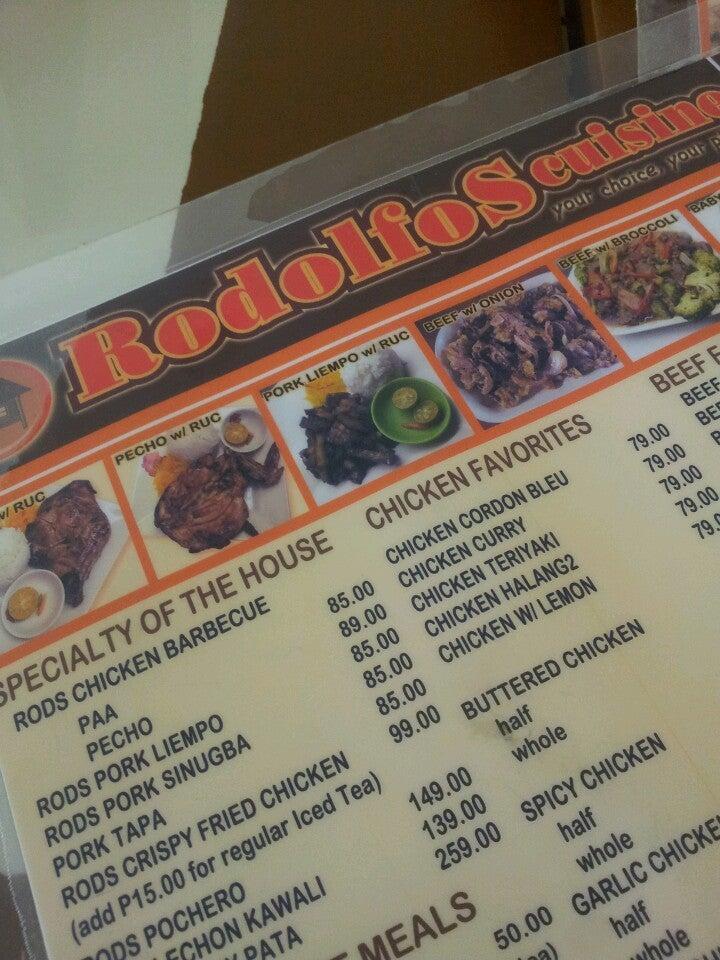 Menu at Rodolfo's Cuisine restaurant, Pagadian City