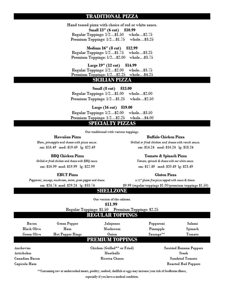 Menu at Shelly Pie Pizza pizzeria, Turtle Creek