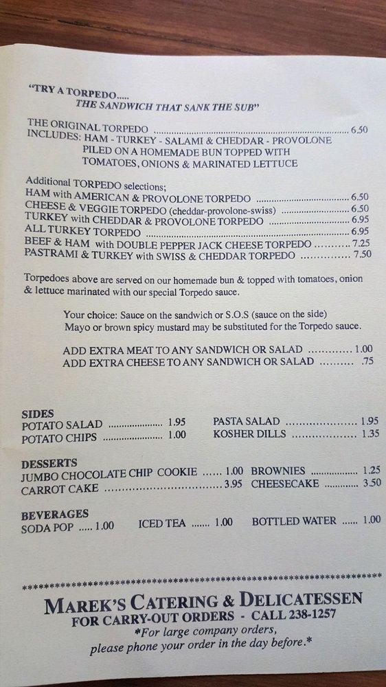 Menu at Marek's Catering & Delicatessen restaurant, Saint Joseph