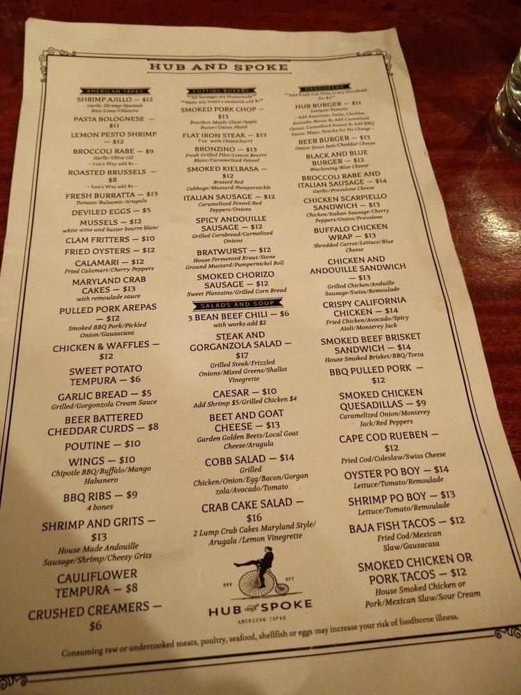 Menu at Hub and Spoke pub & bar, Bridgeport