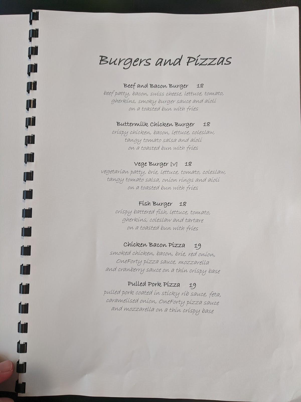 Menu at One Forty Bar and Eatery, Hamilton