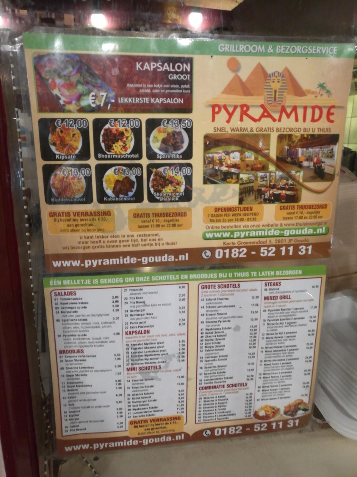 Menu at Pyramide, Gouda