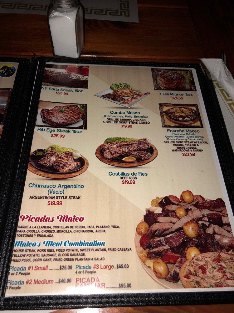 Menu at Rancho Mateo steakhouse, North Bergen