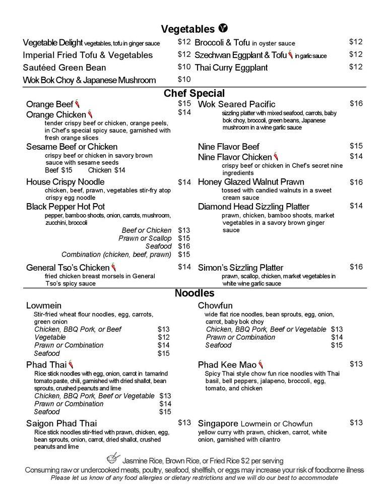 Menu at Simon's restaurant, Port Orchard