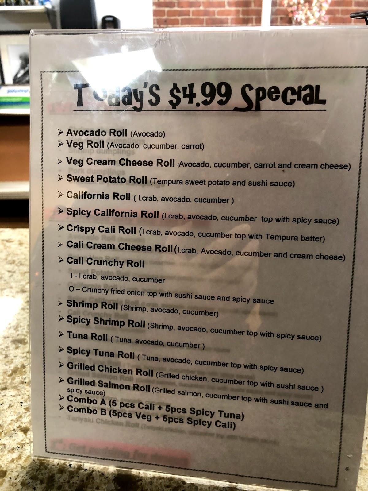 Menu at Splendid Sushi restaurant, Concord
