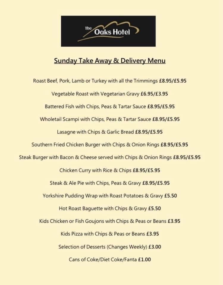 Menu at The Oaks Hotel pub & bar, Alnwick