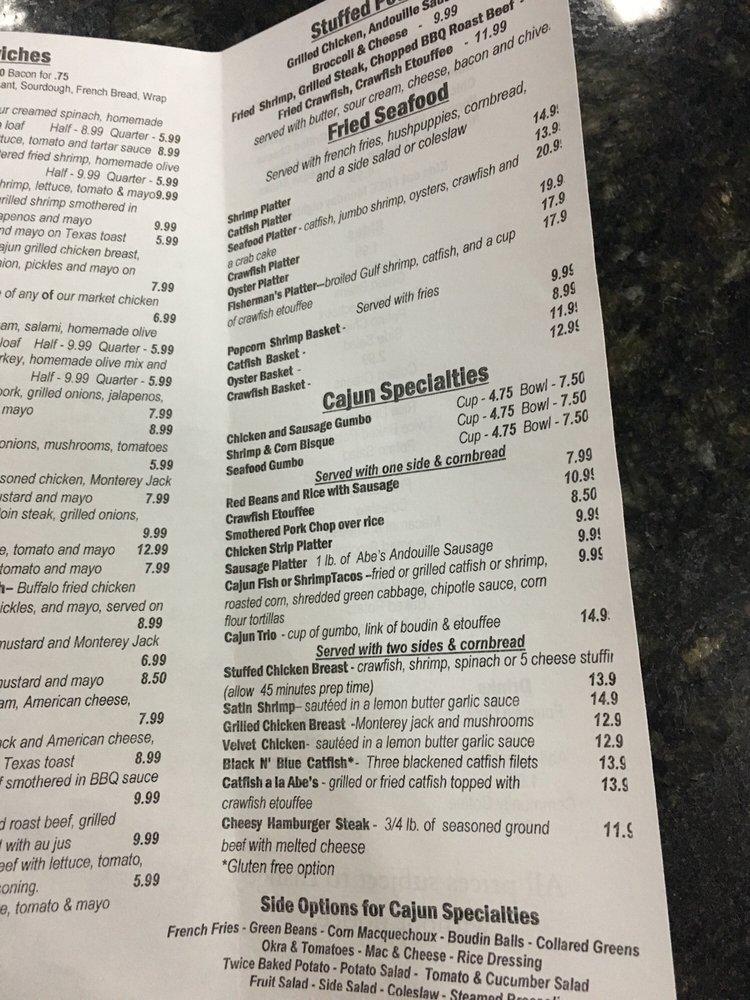 Menu at Abe's Cajun Market restaurant, Houston