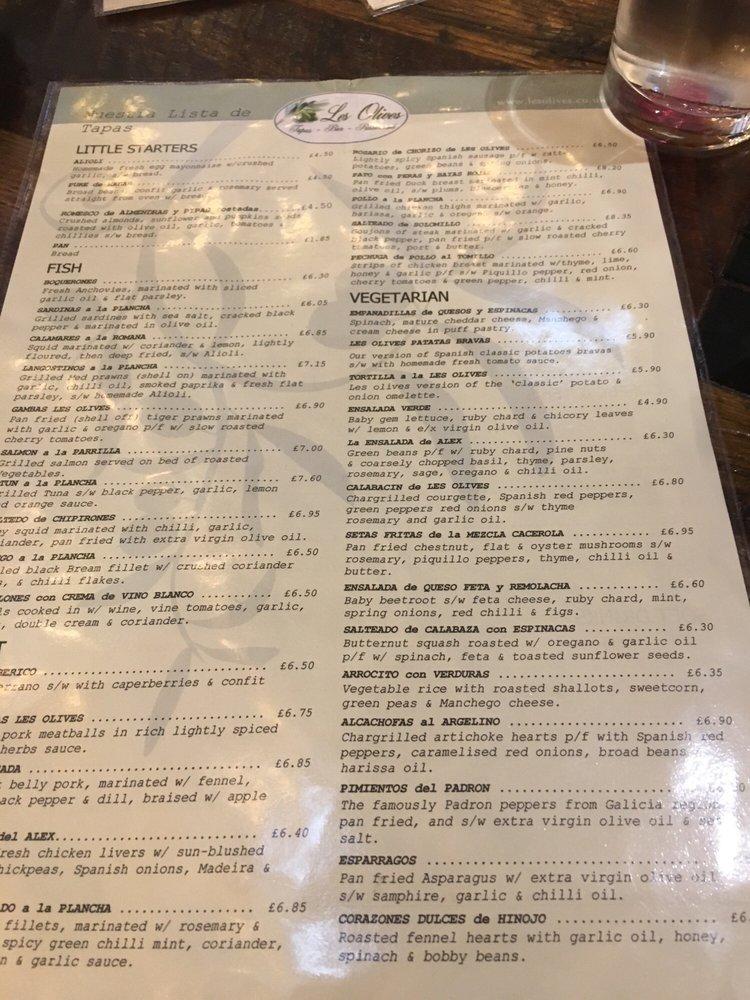 Menu at Les Olives restaurant, Northampton