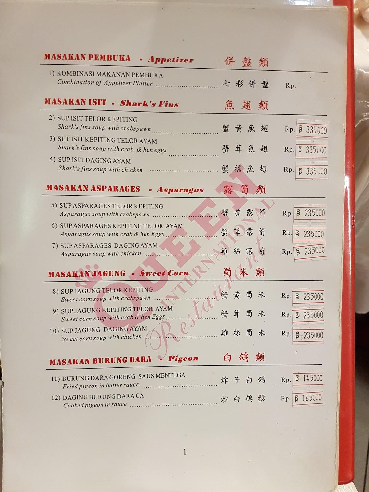 Menu at Queen Restaurant, Bandung, Jl. Dalem Kaum No.79