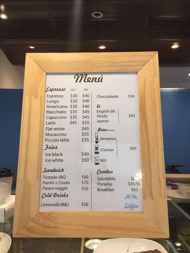 Menu at Santa Café, Buenos Aires