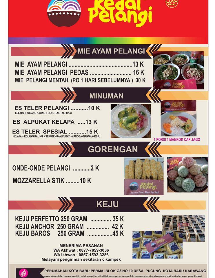 Menu at kedai pelangi restaurant, Cikampek, JF29+5M9