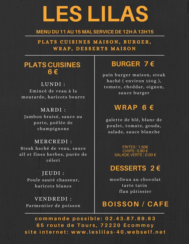 Menu au Les Lilas restaurant, Écommoy